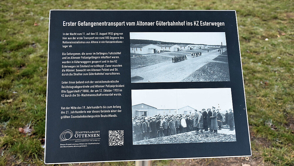 Memorial panel at the former Altona goods station